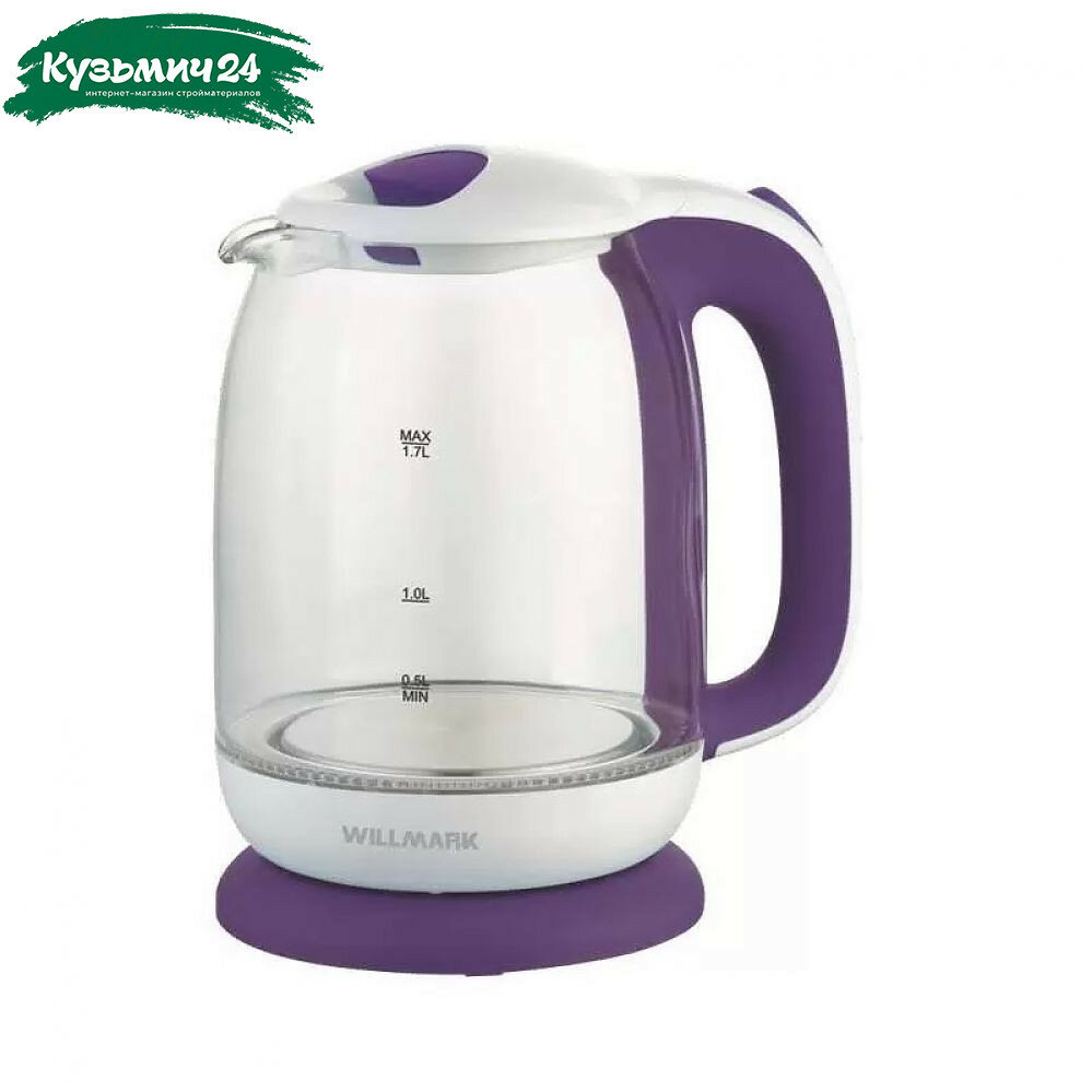 Чайник электрический WILLMARK WEK-1704G 1.7л, 2.2кВт, стекло, белый-фиолетовый