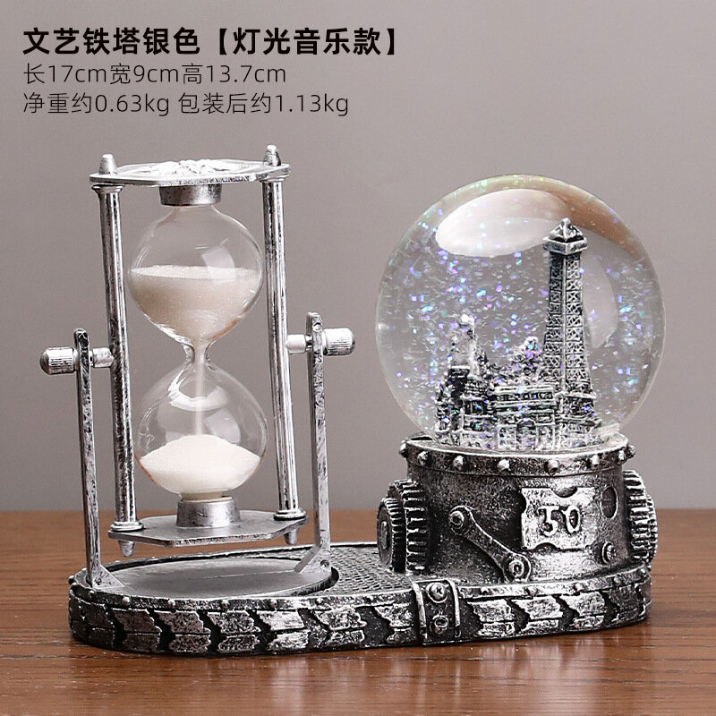 Песочные часы "Эйфелева башня", с хрустальным шаром, смоляные, ретро-серия "Астронавт"