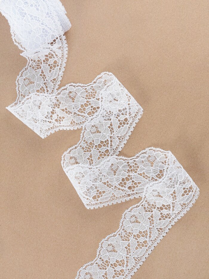 Кружево, лента для рукоделия / шитья, капроновое, 60 мм х 10 +- 1 м, цвет кипенно-белый