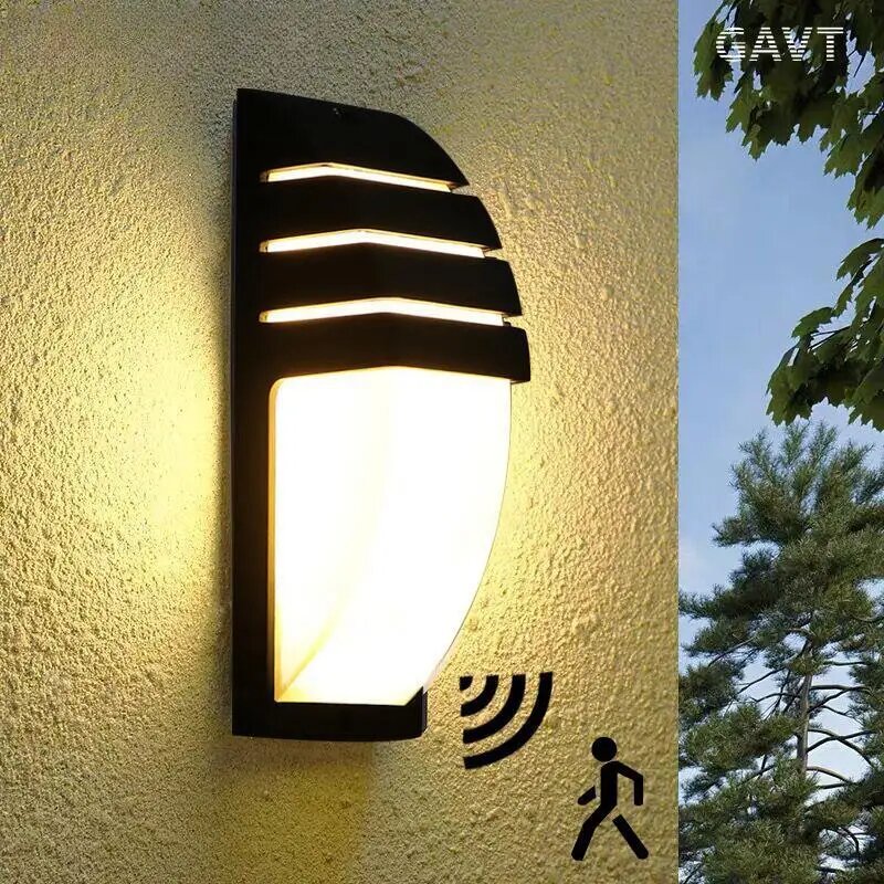 GAVT Уличные светодиодные фонари с датчиком движения чёрного цвета 12W, Warm White, Radar Motion Sensor