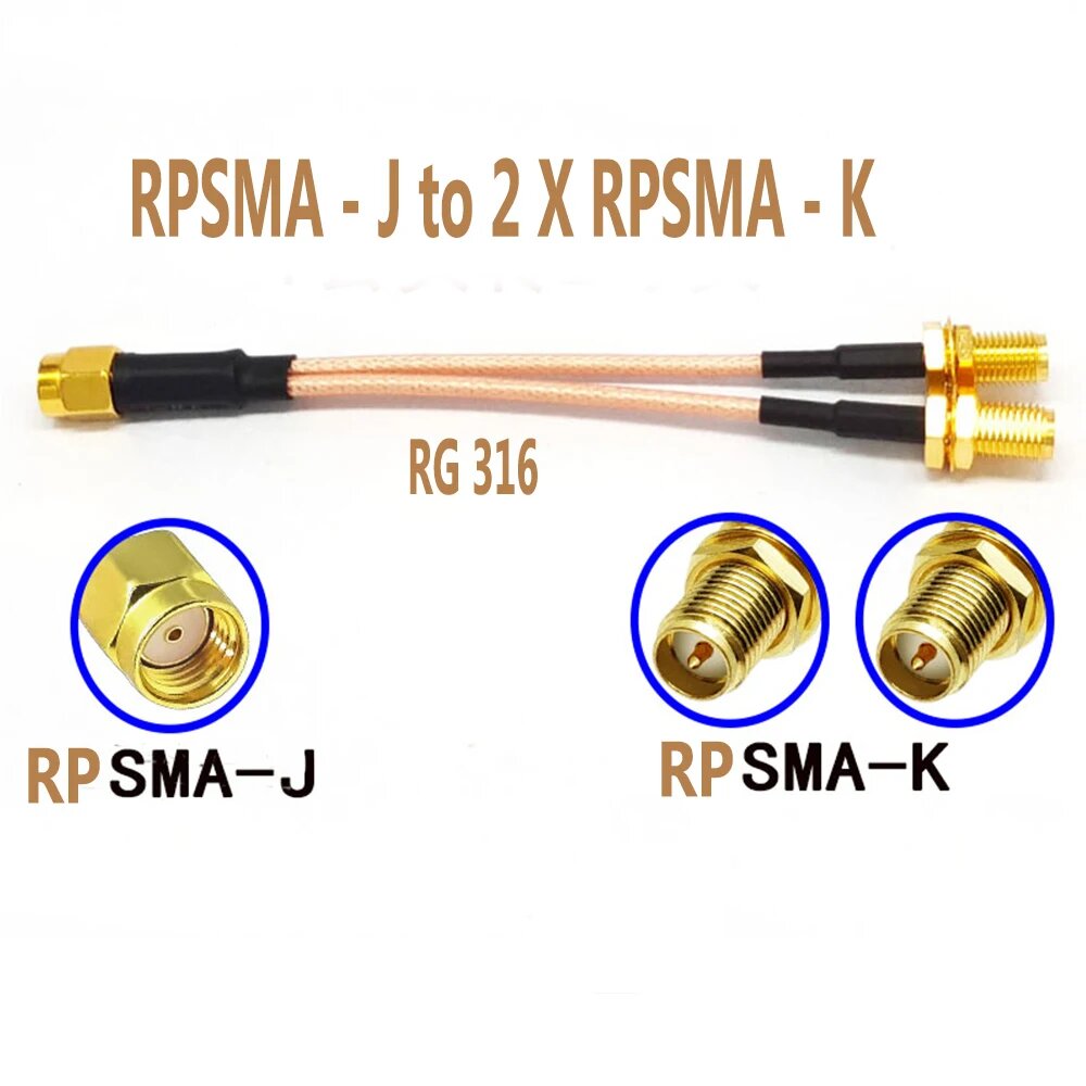 SMA разветвитель RG316 RG174 10CM, RPSMAJ 2xRPSMAK 316