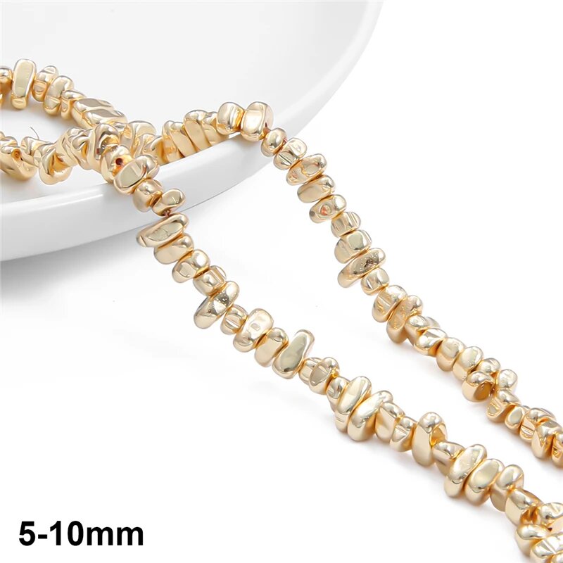 Матовые бусины из гематита 5-10 мм с золотым покрытием 01