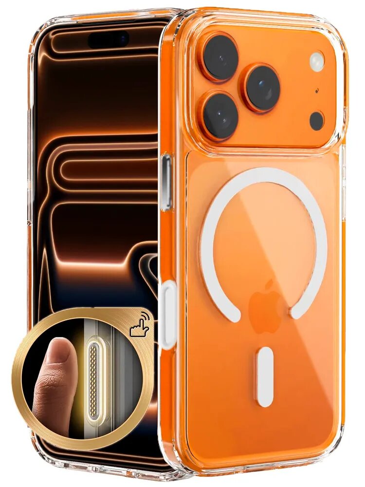 Чехол на айфон 17 Pro, c MagSafe, силикон, поликарбонат, прозрачный