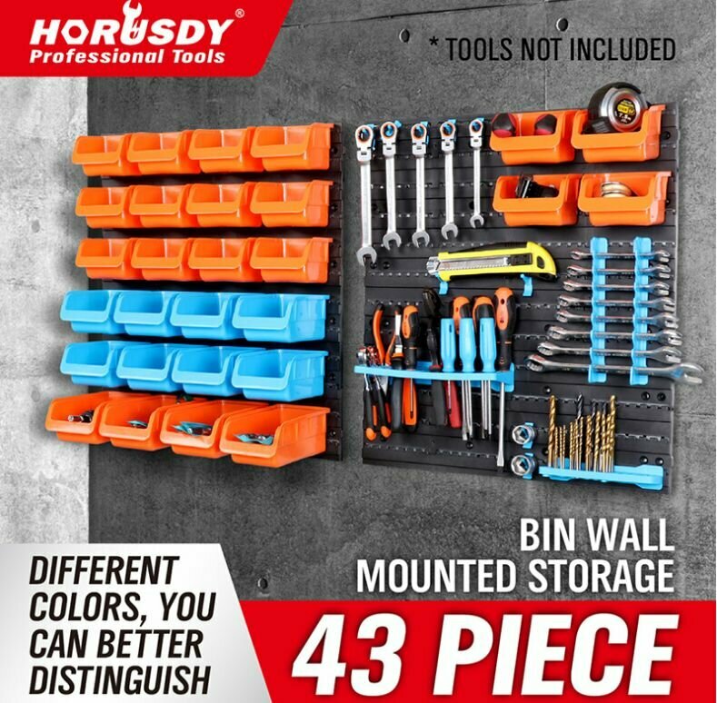 Органайзер для инструментов настенный навесной с лотками, для метизов, мелочей, хранение в гараже и мастерской