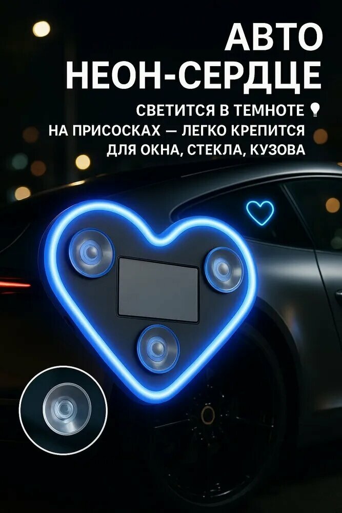 Светящаяся неоновая подсветка-сердце на окно автомобиля, LED любовь, декоративная авто подсветка