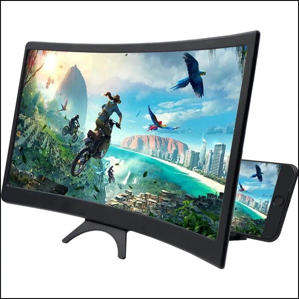 14-дюймовый изогнутый экранный увеличитель для смартфонов, складной держатель с 3D HD