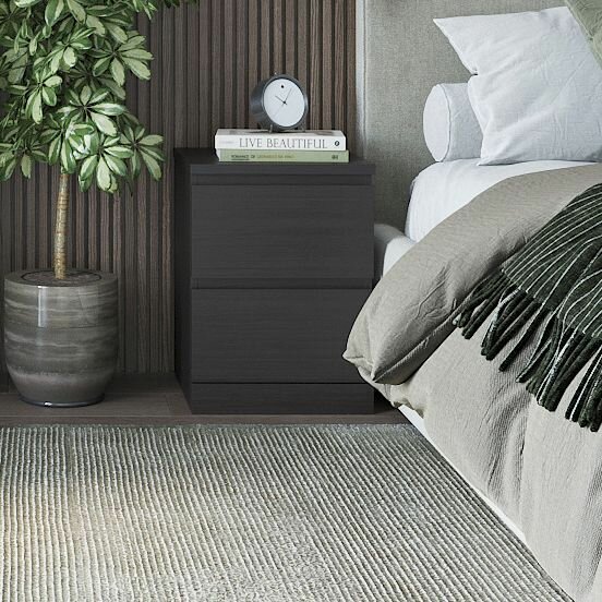 Тумба прикроватная Варма, 2 ящика, 40х55х40 см, шпон натурального дерева, ясень черный, ГУД лакк