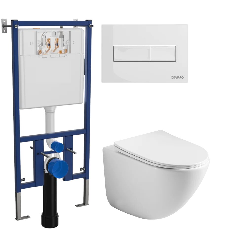 Комплект 3 в 1 Унитаз подвесной Ceramicanova Mono CN1905 / Инсталляция DIWO 4501 / Кнопка 7320 цвет глянцевый белый
