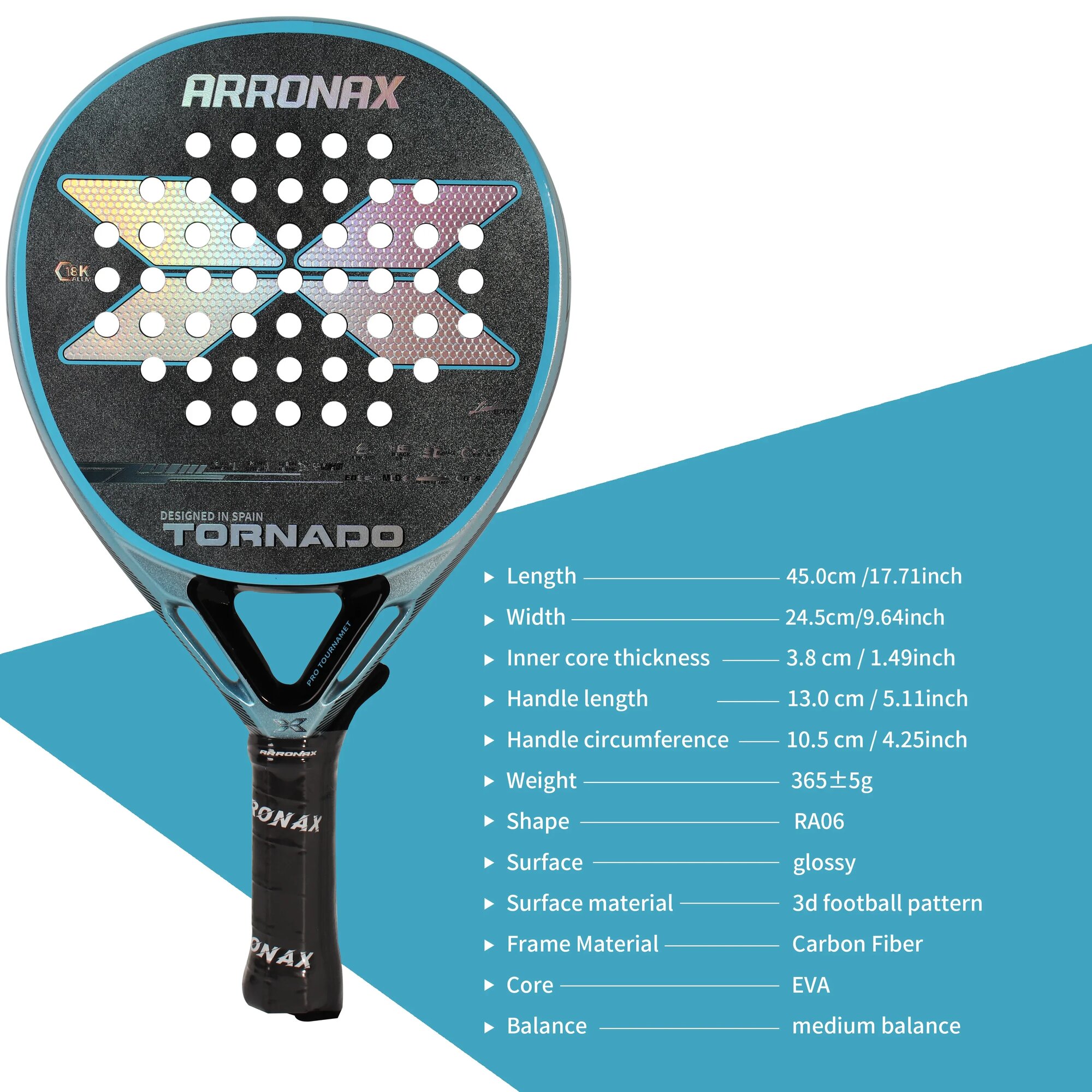 Arronax 2026 Паdel теннисная ракетка 1PCS 3D 18K Blue