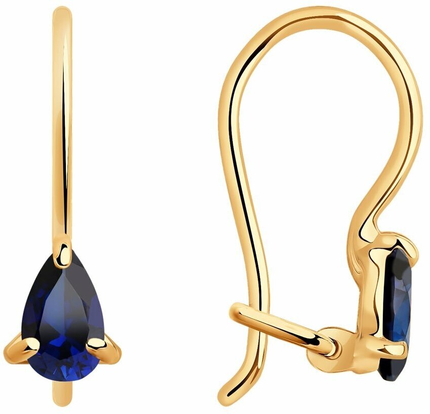 Серьги, красное золото, 585 проба, сапфир синтетический