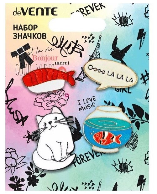 Набор значков " Котик любит рыбку!" 8092116