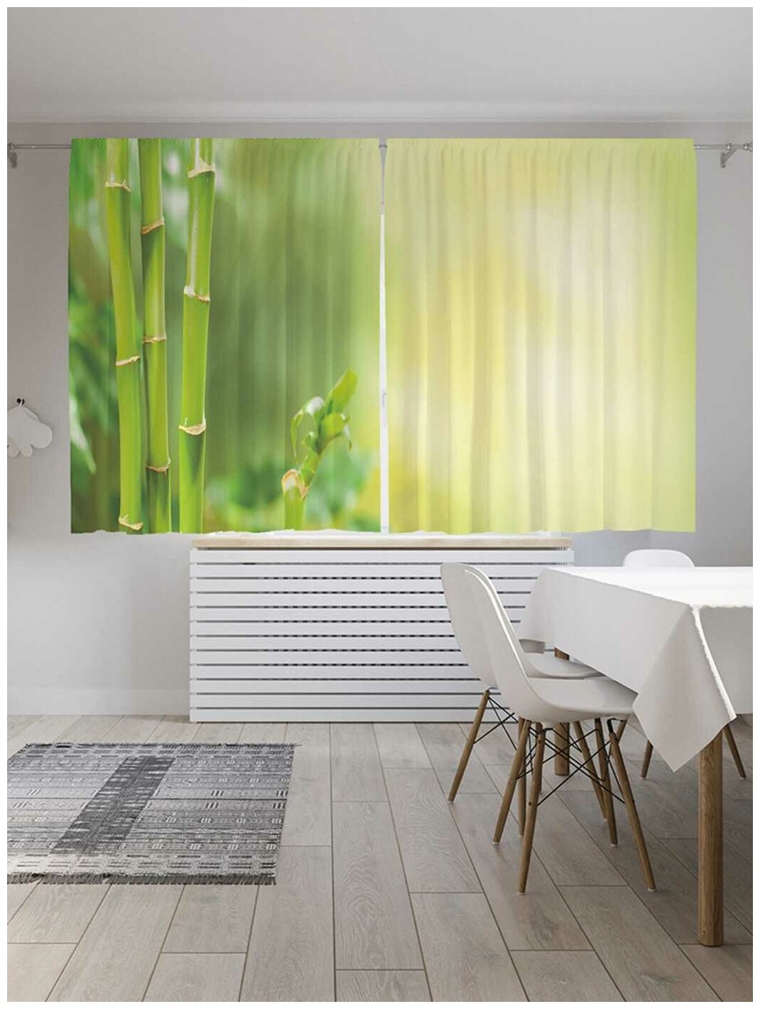 Фотошторы короткие "Бамбуковая ветка", 2 полотна шириной по 145 см, высота 180 см, JoyArty