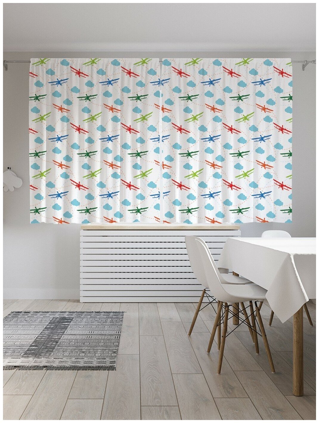 Фотошторы короткие "Легкомоторные самолеты в небе", 2 полотна шириной по 145 см, высота 180 см, JoyArty