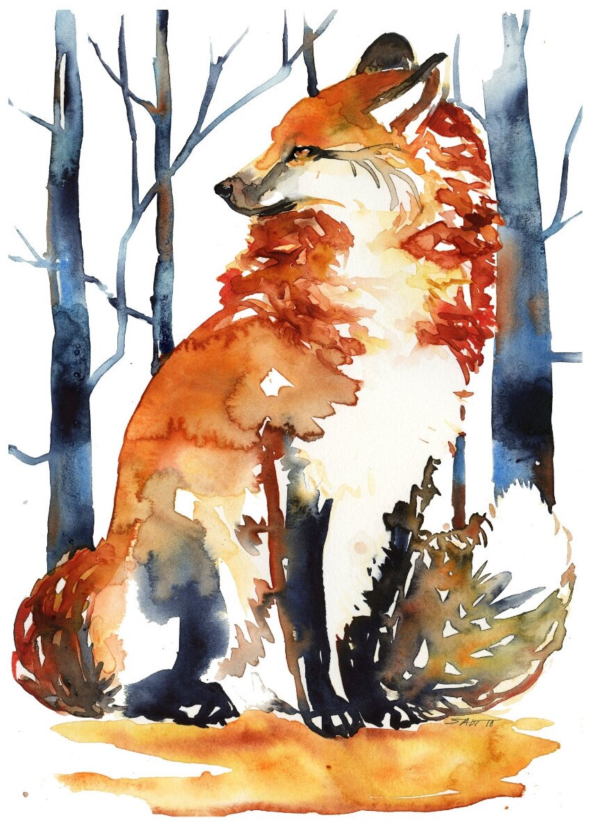 Постер / Плакат / Картина Лиса в осеннем лесу 60х90 см в подарочном тубусе