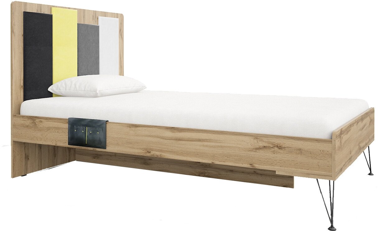 Кровать односпальная 120х200 см Александрия, Дуб Ирландский, Белый, Солнечный Свет, Антрацит