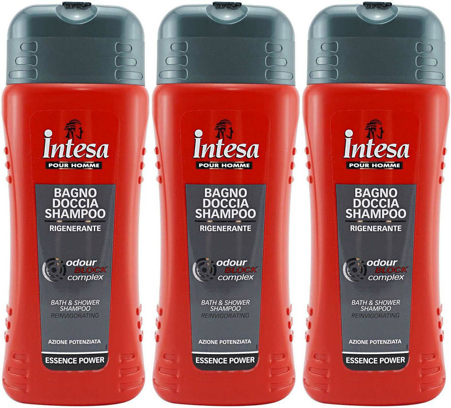 Шампунь-гель для душа Intesa Bagno Odour Block Регенерирующий для всех типов волос, комплект: 3 упаковки по 500 мл