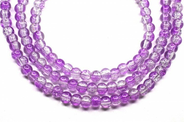 Бусина круглая с эффектом кракле, диаметр 4мм, отверстие 1мм, цвет сиреневый/прозрачный, 550-016, 20шт