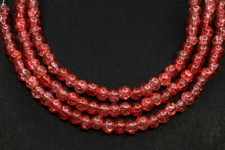 Бусина круглая с эффектом кракле, диаметр 4мм, отверстие 1мм, цвет лососевый, 550-003, 1 нить (около 38см, около 100 бусин)