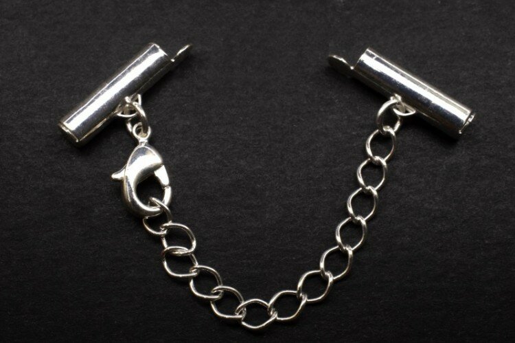 Концевик-трубочка с карабином, концевик 15х4мм, карабин 12х7мм , цвет серебро, 04-156, 1 комплект