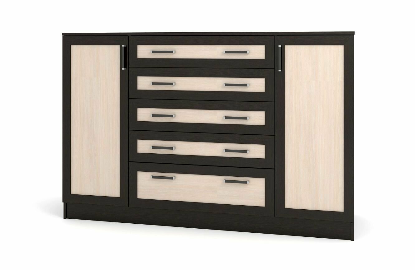 Комод К-12 160х50х108 5 ящиков и 2 дверцы, венге цаво, дуб млечный, рамка квадро
