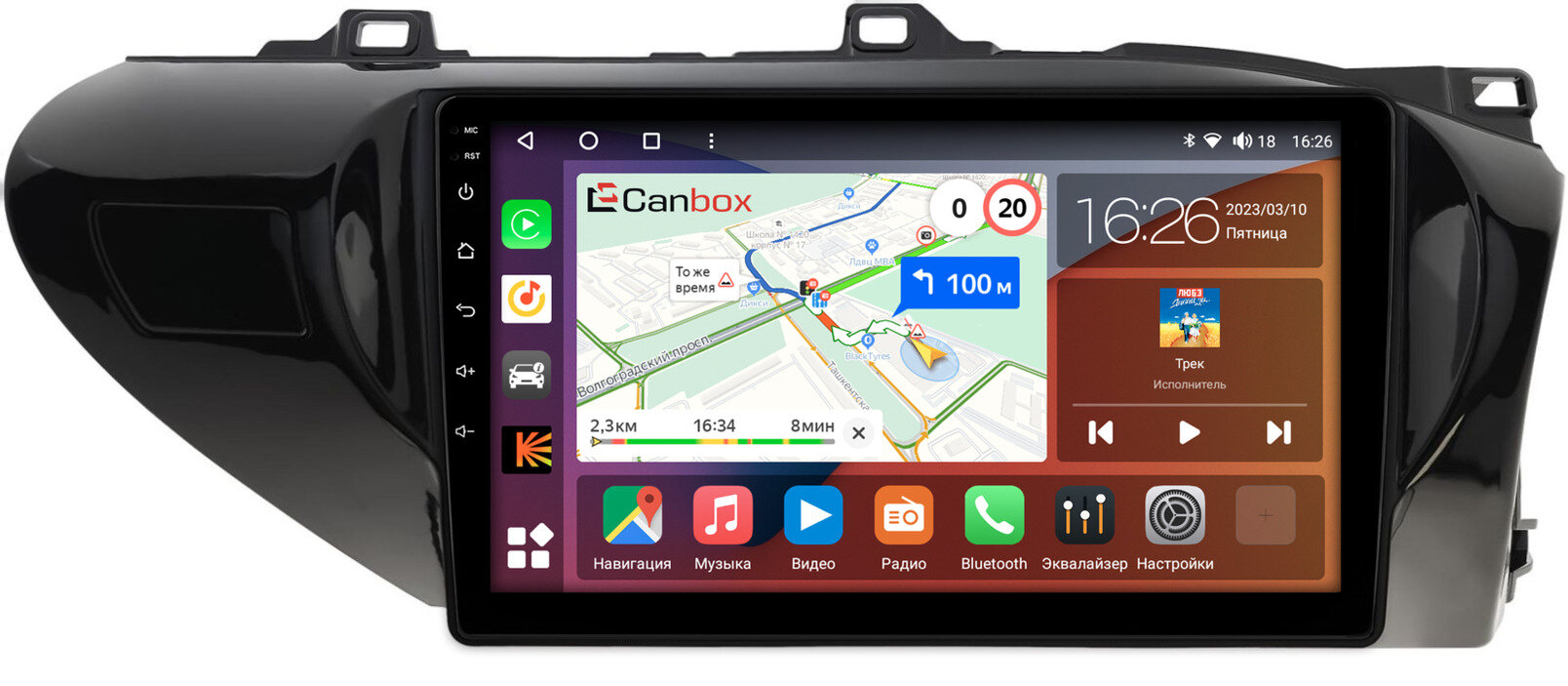 Штатная магнитола Toyota Hilux 8 2015-2024 (руль справа) Canbox Logic-i3 5722-10-2080 Android 13 (4G-SIM, 4/64, DSP, 360, QLed) (авто без магнитолы)