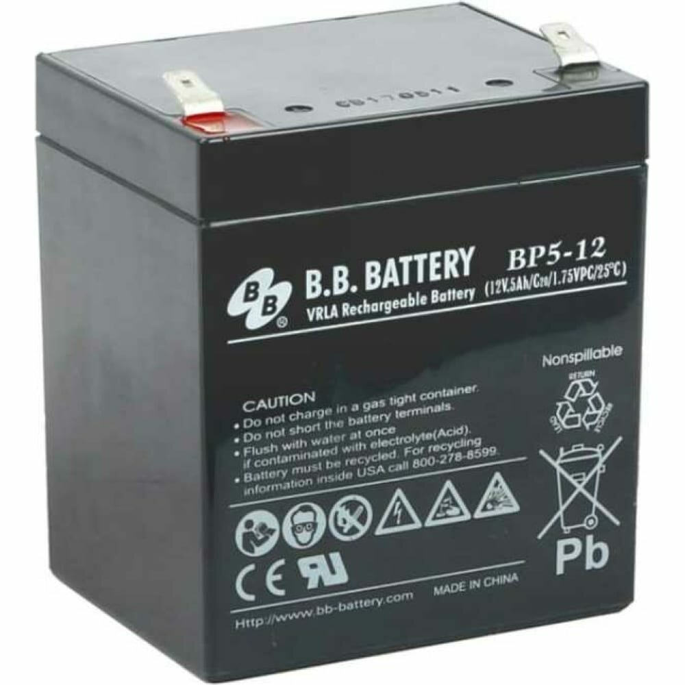 Аккумуляторная батарея 12 В, 5 Ач BB Battery BP 5-12 для надежного зажима деталей 12В прямая полярность технология AGM