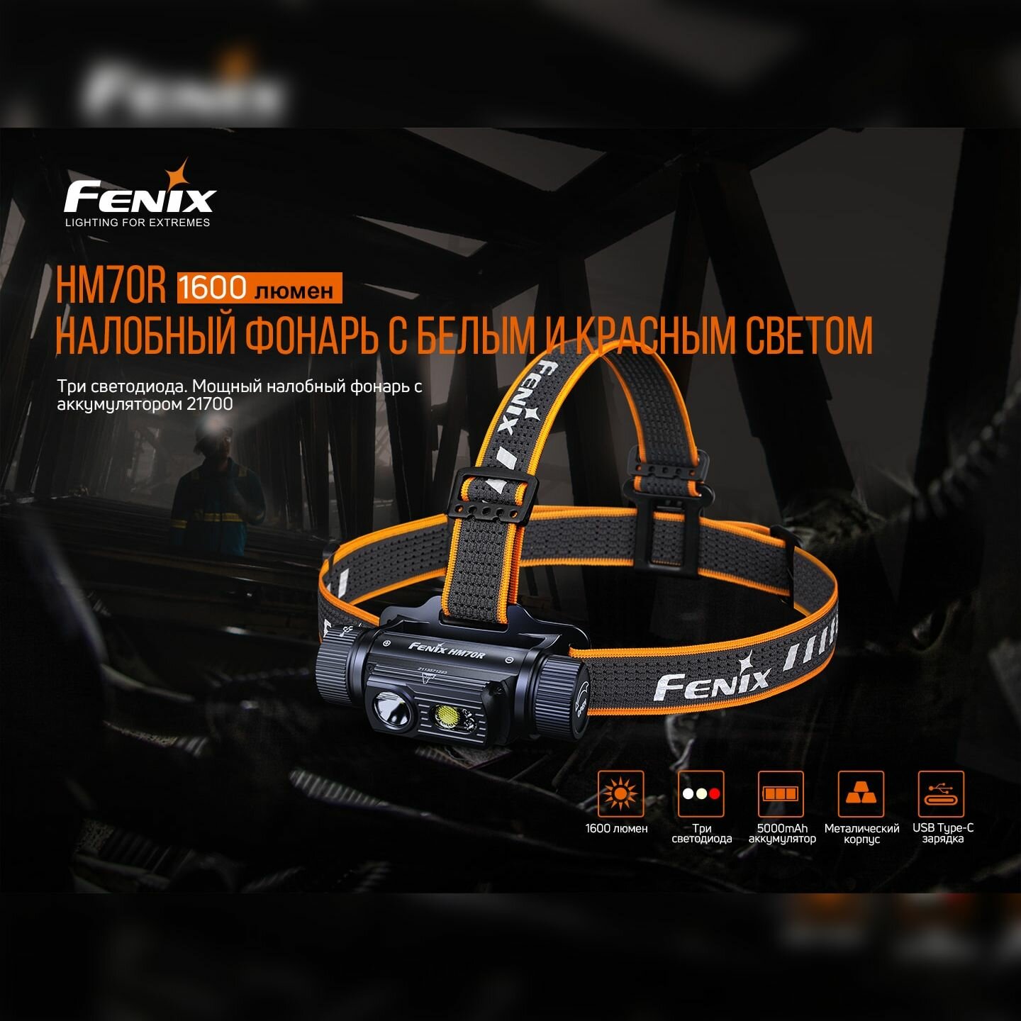 Фонарик налобный с аккумулятором светодиодный, мощный водонепроницаемый тактический яркий многофункциональный фонарь для охоты и рыбалки Fenix, регулировка угла, режим красный луч, usb зарядка батареи