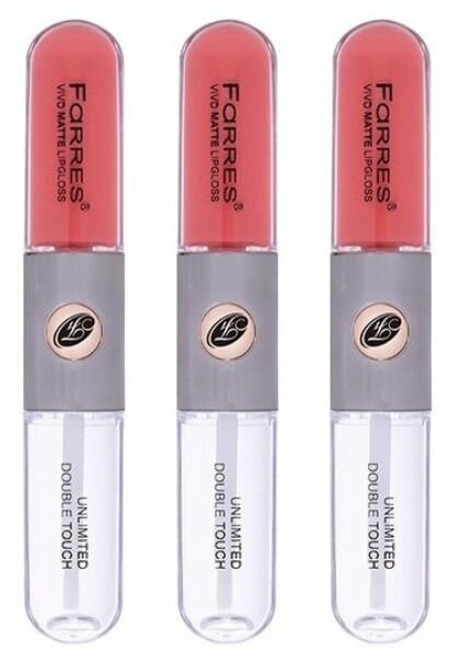 Farres cosmetics Блеск для губ + помада Vivid Matte, 2 в 1, №04 Коралловый, 10 мл, 3 шт