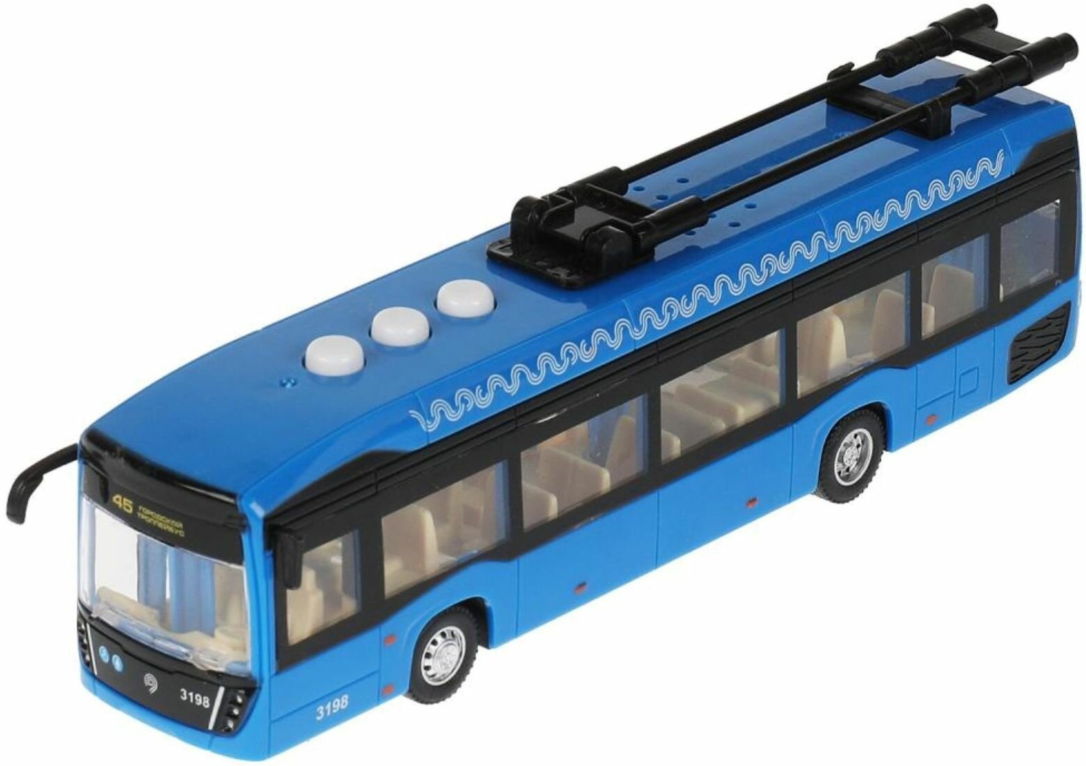 Модель масштабная коллекционная "Троллейбус. Метрополитен" инерционная, 19 см, со светом и звуком, работает от батареек, пластиковый игрушечный транспорт, детская игрушка для песочницы и дома