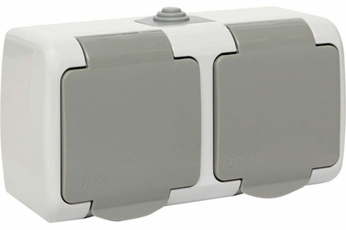 EKF Мурманск 2-местная розетка 16А с заземлением IP54 с шторами EFR16-129-30-54