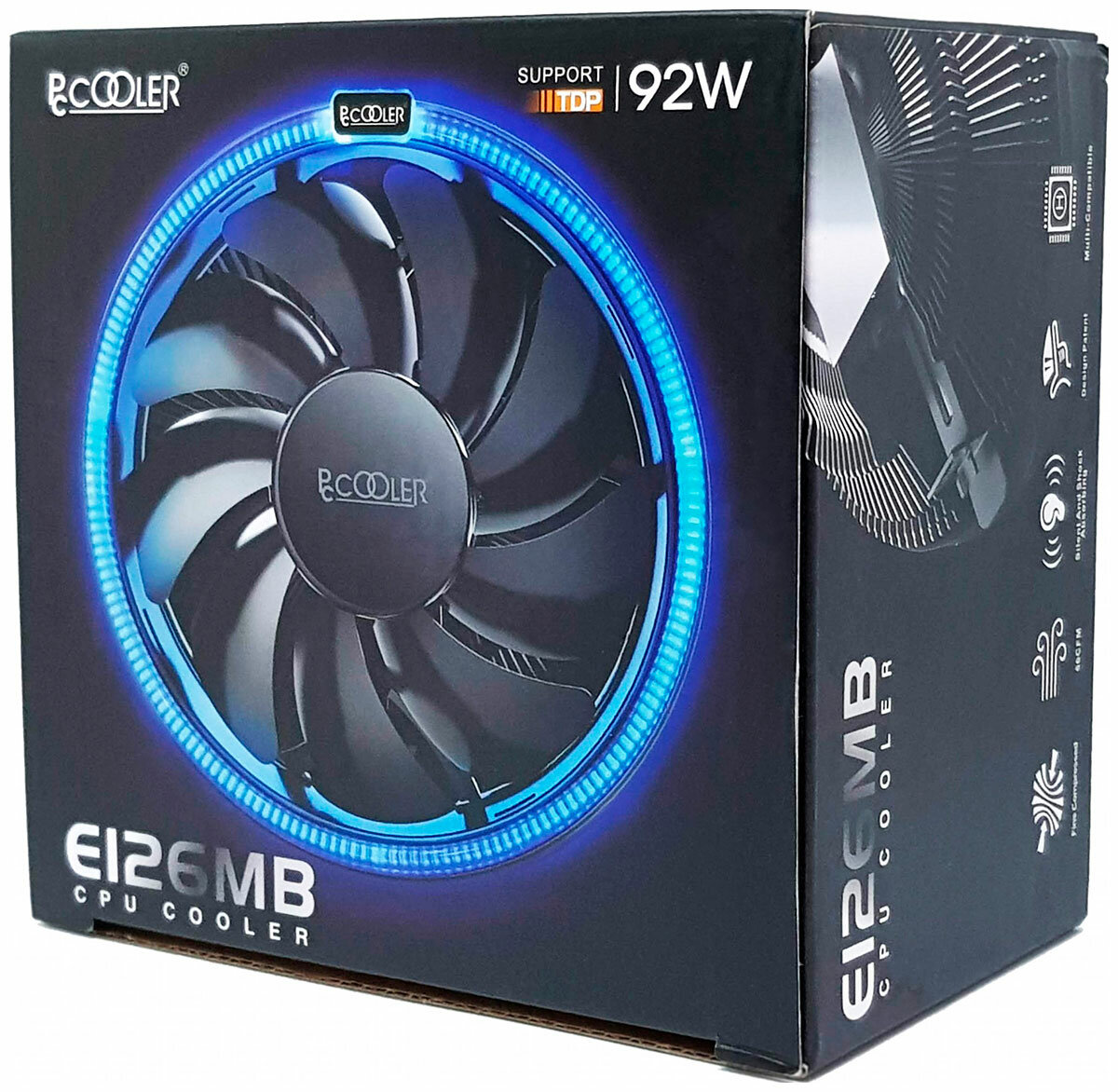 Кулер для процессора PCCooler "E126M", гидродинамический, синий, программный регулятор оборотов