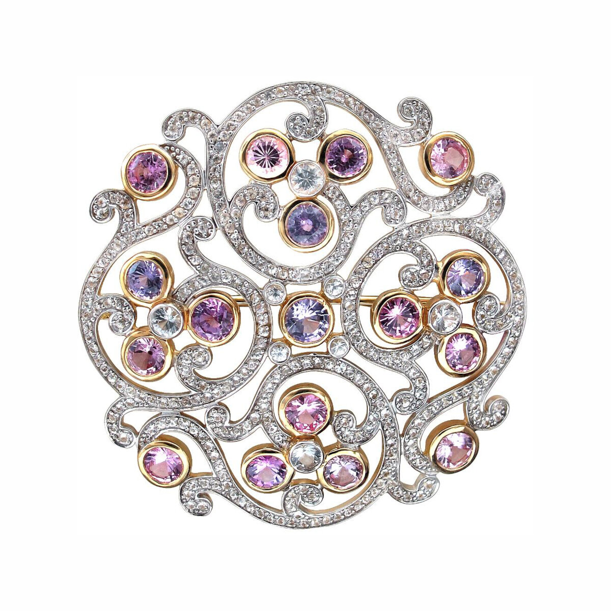 Брошь, желтое золото, 750 проба, сапфир