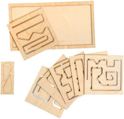 Межполушарная доска деревянная "Лабиринты", трафареты для рисования двумя руками одновременно, линейки для развития межполушарного взаимодействия у детей, 3 пары