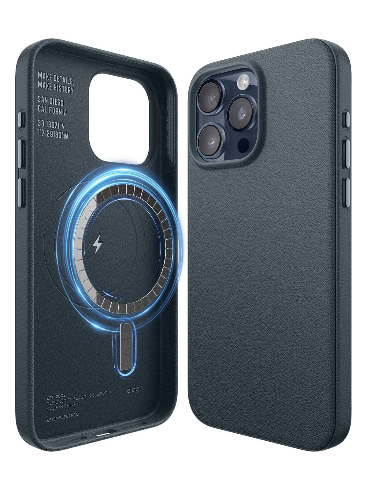 Elago для iPhone 15 Pro Max чехол PU Leather Jean Indigo (MagSafe)