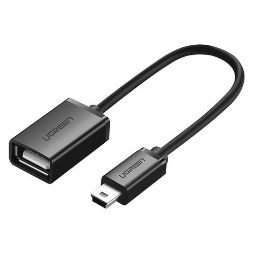 Переходник UGREEN US249, USB 3.0 A(m) - mini USB 3.0 B (f), ферритовый фильтр , 0.1м, черный [10383]