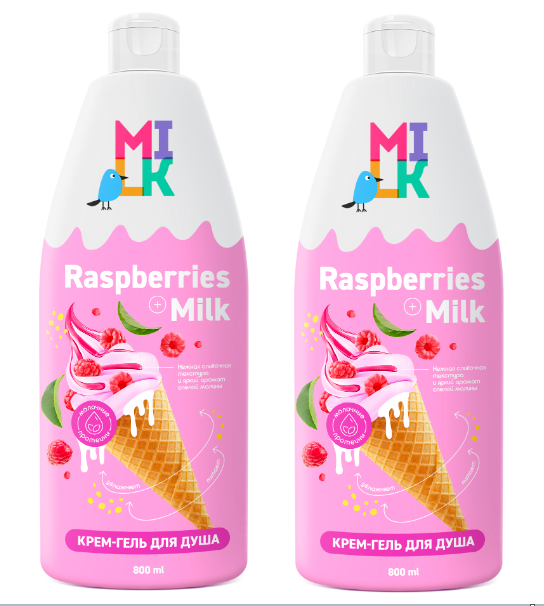 Крем-гель для душа Milk Молоко и малина, 800 мл, 2 шт