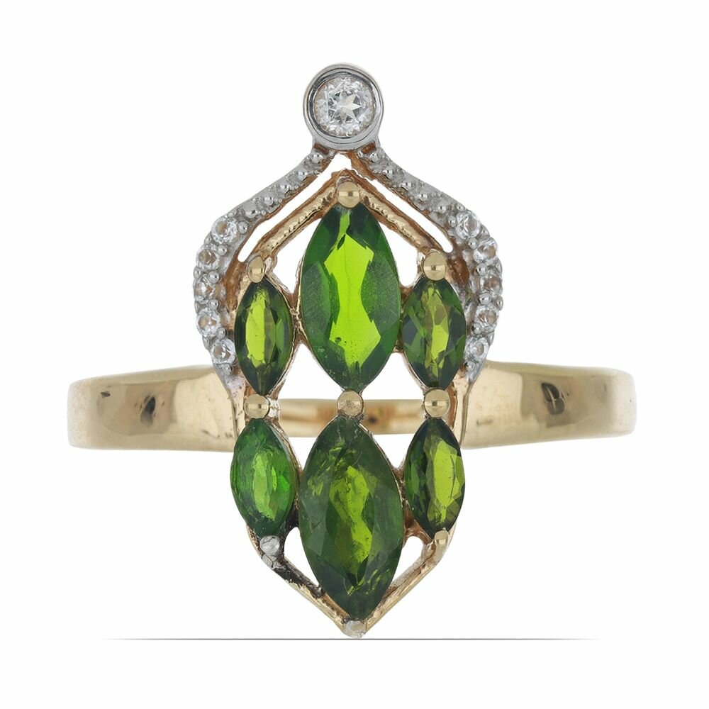 Перстень, серебро, 925 проба, золочение, топаз, хромдиопсид