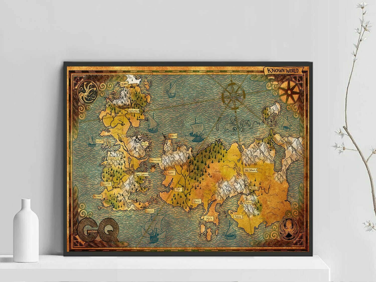 Карта Игра Престолов Известный мир / Вестерос , размер А2 без рамы. Декоративная карта Game of Thrones для интерьера и в подарок.