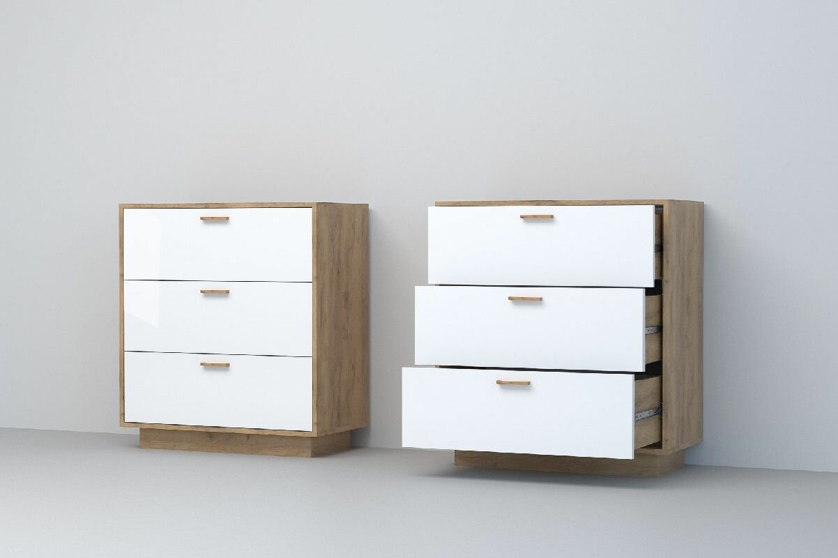 Комод "Эго" К-3 (ПД) Белый глянец / Дуб Крафт золотой