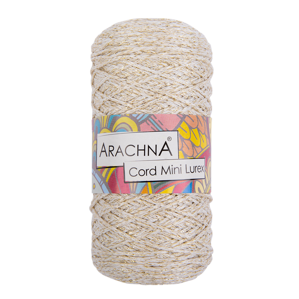 ARACHNA Cord Mini Lurex 90% полиэфир 10% люрекс, 75 г ±10 г, 200 м для вязания цвет №06 желтый-золото (1шт)