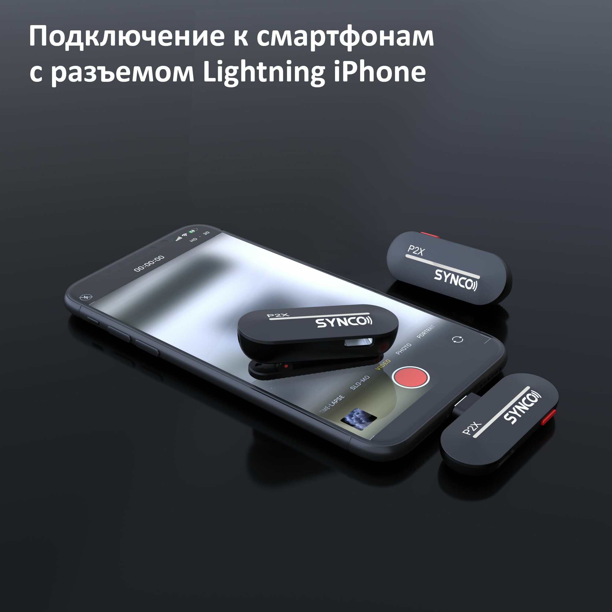 SYNCO P2XL, микрофон беспроводной петличный для телефона Айфон (кроме iPhone 15 и 16), приемник, 2 передатчика, (разъем Lighting iPhone)