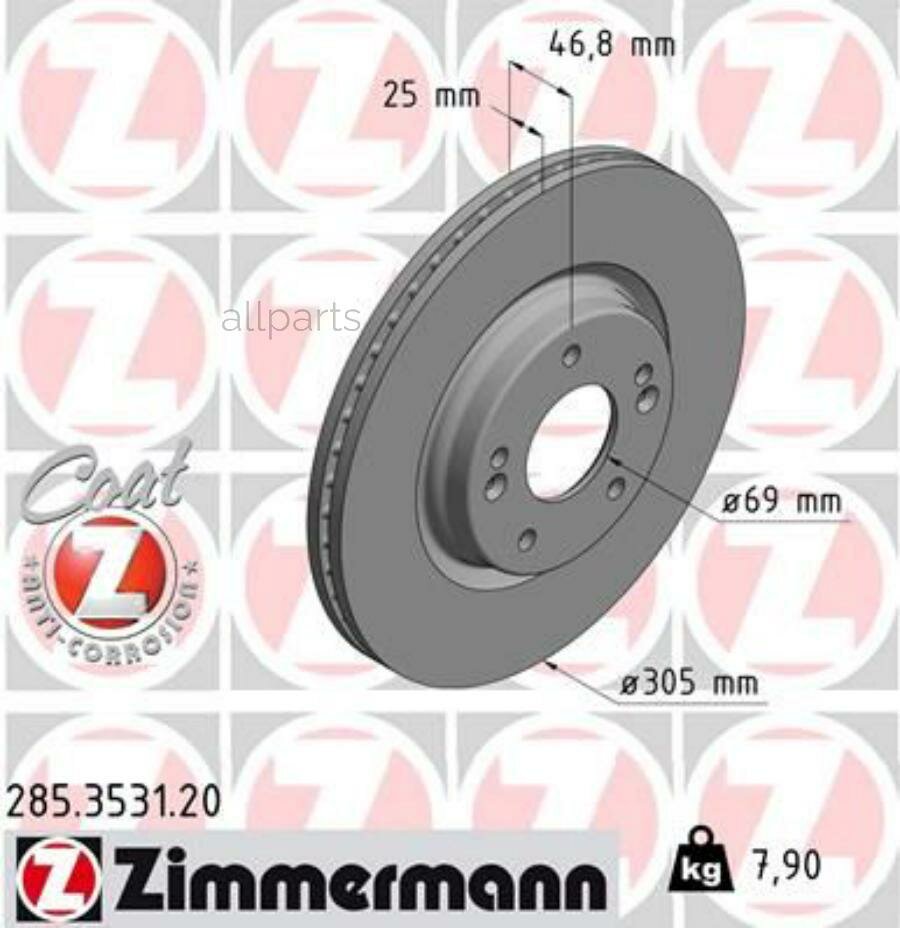 ZIMMERMANN 285.3531.20 Диск тормозной hyundai