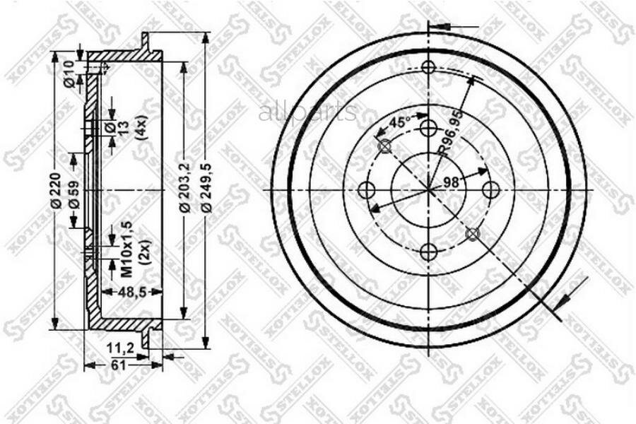 STELLOX 60252314SX барабан тормозной!\ Fiat Bravo/Brava/Marea 1.4i-1.9TD 95>