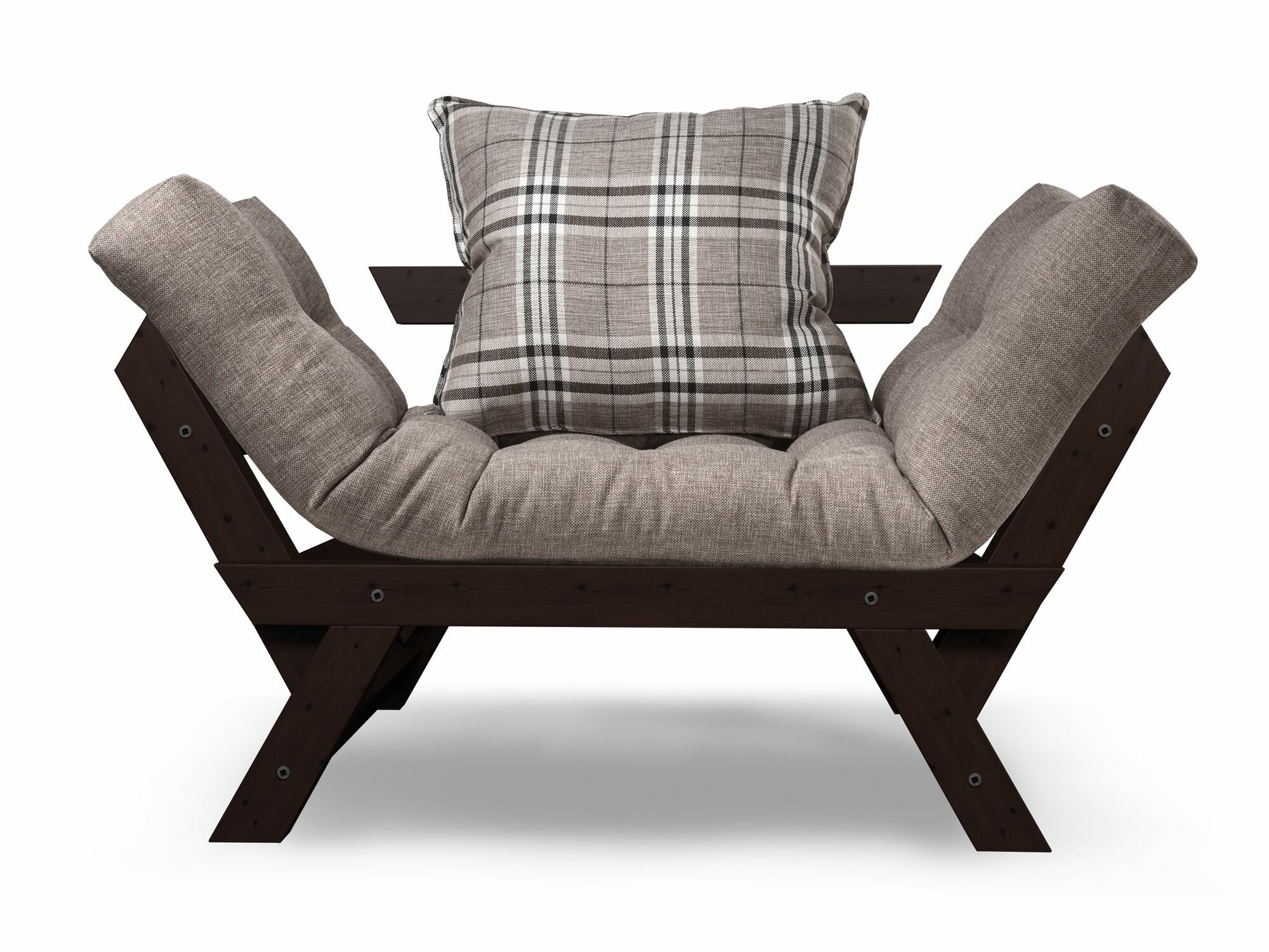 Кресло Arsko Отман светло-коричневая клетка-венге, рогожка, деревянное, мягкое, для дачи, для кафе и бара, в террасу, для бани