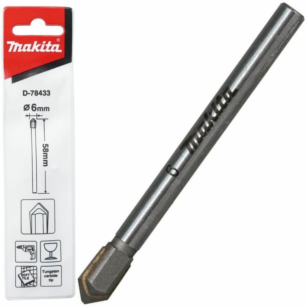 Сверло Makita D-78433, по стеклу, инструментальная сталь, 6x58 мм