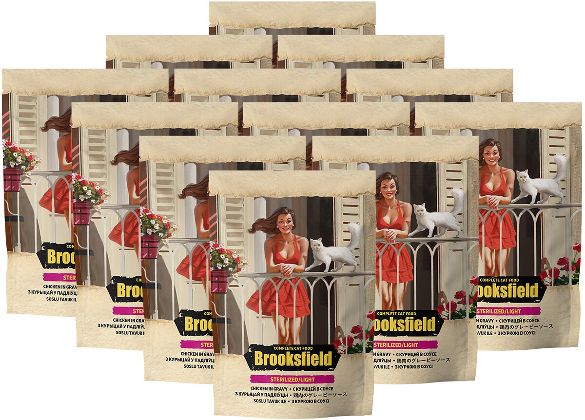 BROOKSFIELD STERILIZED LIGHT CAT для взр кастр котов и стерил кошек с курицей в соусе пауч 85 гр х 12 шт