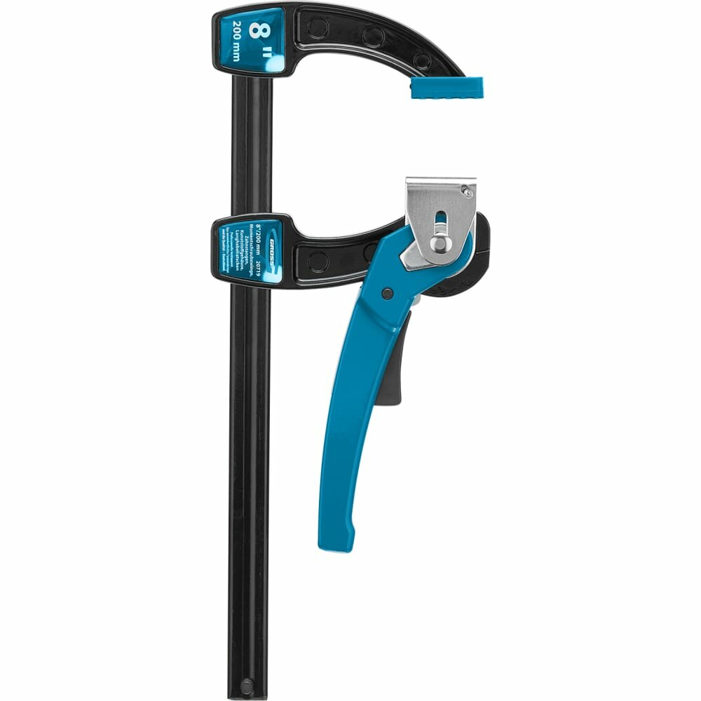 Реечная быстрозажимная струбцина, металлический корпус, рычажный храповый механизм, 8"/200 мм GROSS 20719