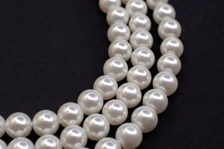 Жемчуг искусственный Майорка 6мм, отверстие 0,6мм, цвет белый, 511-002, 1 нить (около 39см, около 65шт)