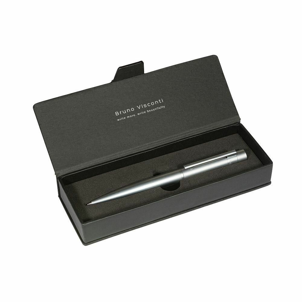 Ручка "VERONA" в футляре из экокожи 1.0 ММ, синяя (корпус серебряный, футляр черный)