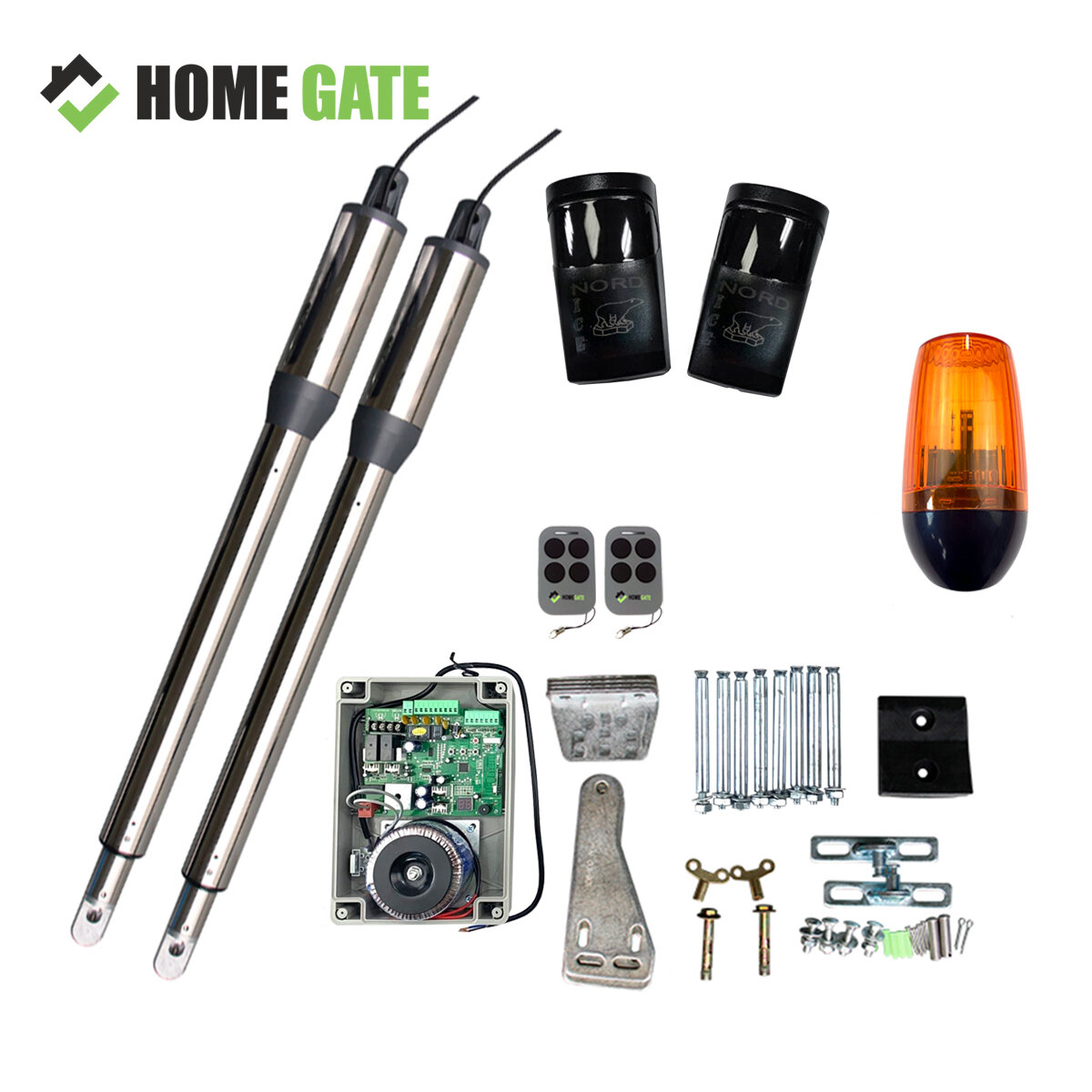 Привод для распашных ворот Home Gate 200DC + сигнальная лампа + фотоэлементы. Автоматика для распашных ворот.